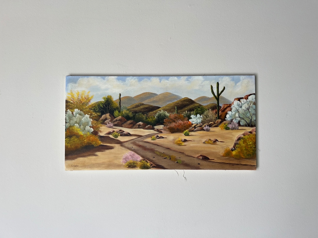 80's Vintage C. Castro Impressionist Desert Landscape Oil on Canvas ...