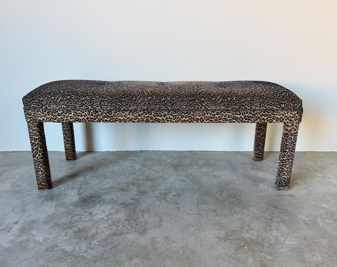 Vintage Parsons - Style Leopard Print Upholstered Bench - Etsy
