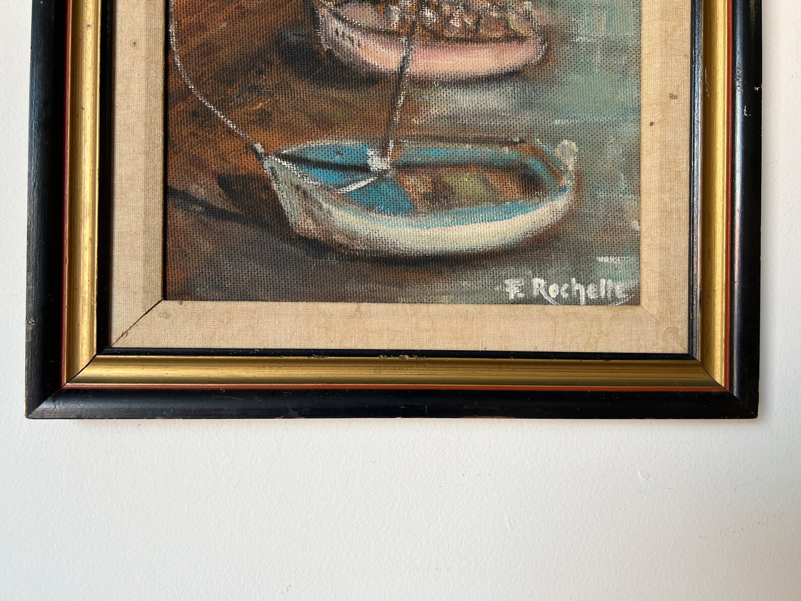 70's F. Rochelle Italian Village Corridor Harbor With Docked Boats ...
