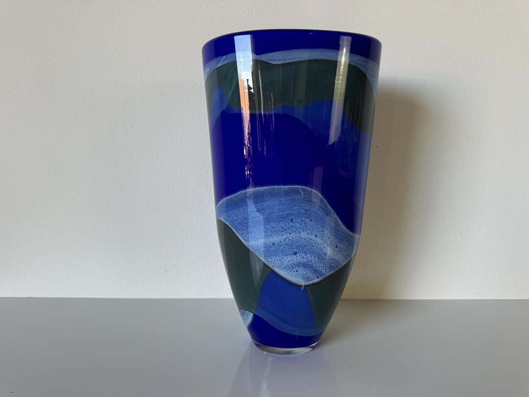1980's Vintage Oggetti Blue Art Murano Glass Vase - Etsy