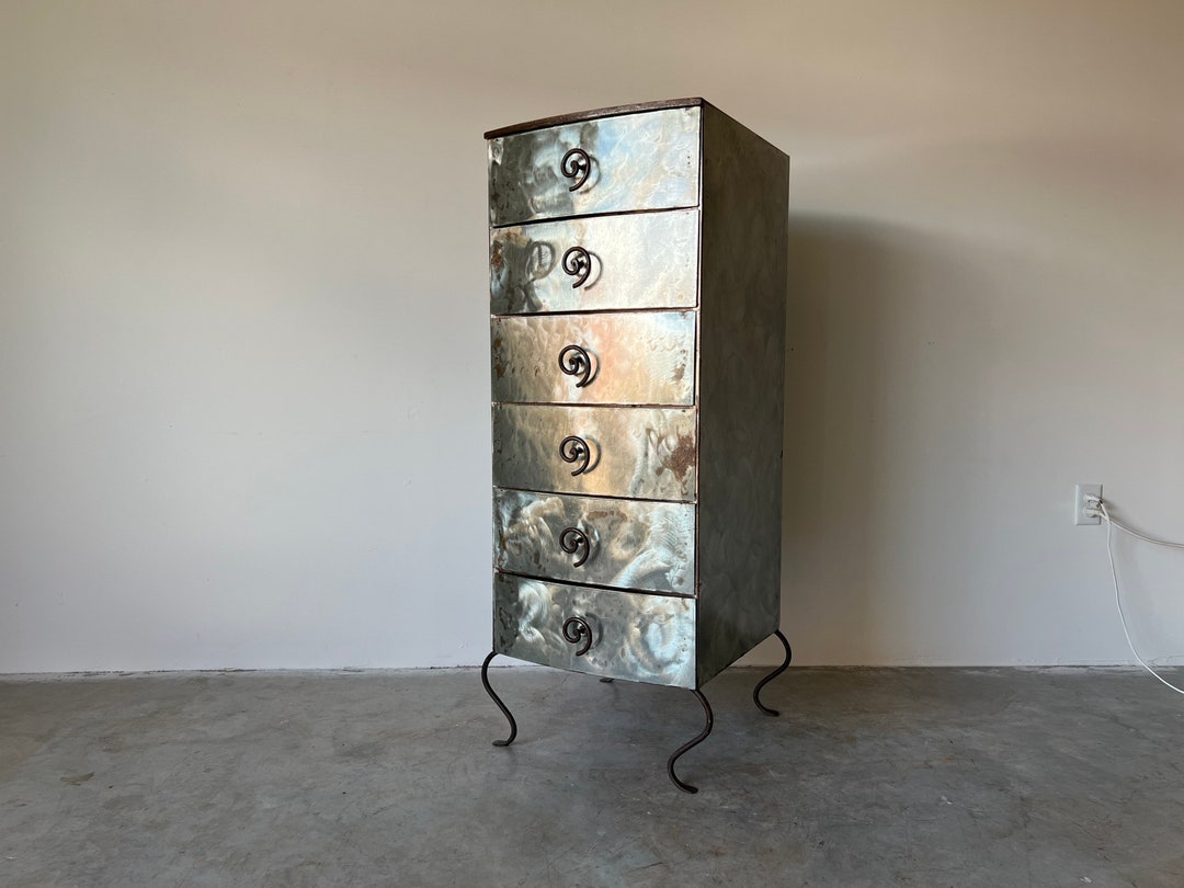 80's Postmodern Memphis Style Brushed Metal Tall Six Drawer Chest - Etsy