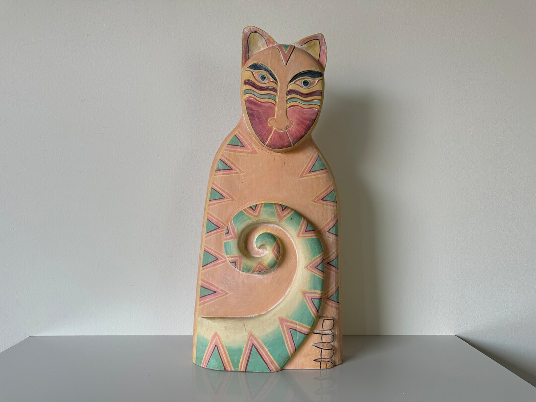 Vintage Don Freedman Hand Carved Wood and Painted Cat Sculpture - Etsy