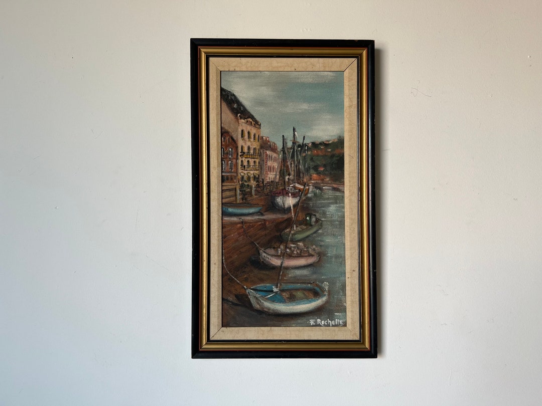 70's F. Rochelle Italian Village Corridor Harbor With Docked Boats ...