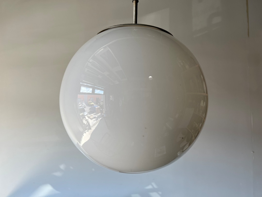 Mid-century Modeline - Style White Opaline Glass Globe Pendant Light - Etsy