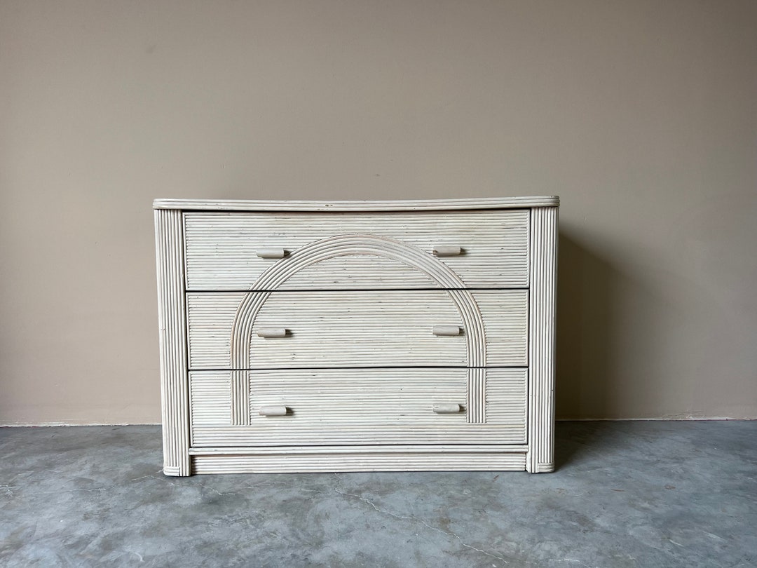 Vintage Coastal Whitewashed Pencil Reed Commode / Chest - Etsy