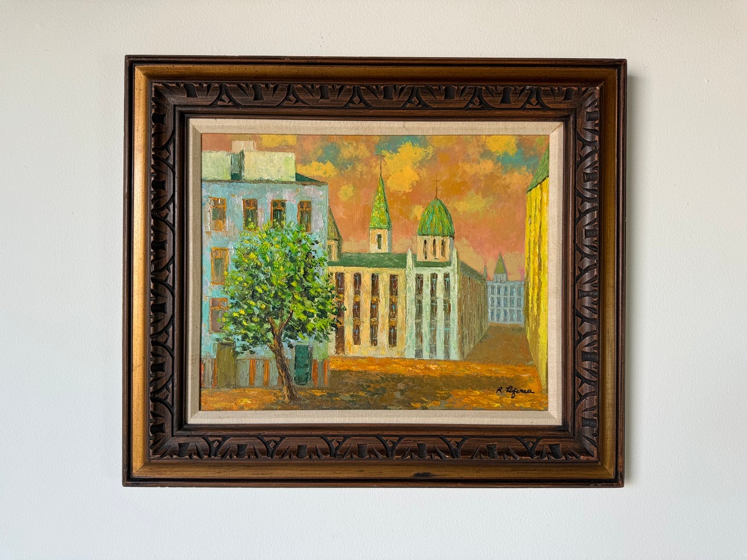 1970's Vintage R. Lafores Cityscape - Street Scene Oil Painting, Framed ...