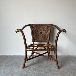 Vintage Organic Faux Tortoise Shell Finish Rattan and Brass Accent ...