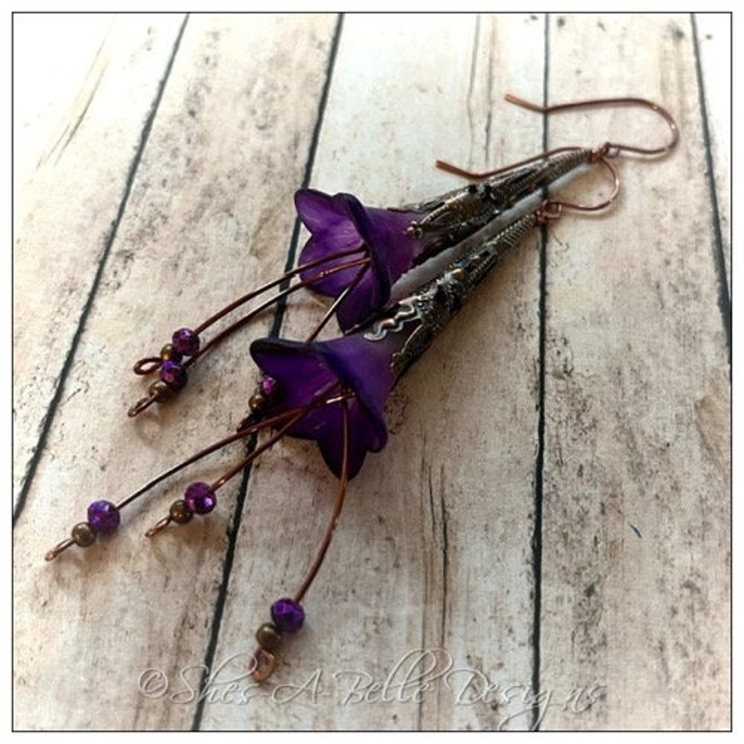 Blackberry Fairy Flower Trumpet Cascade Earrings in Antique Copper ...