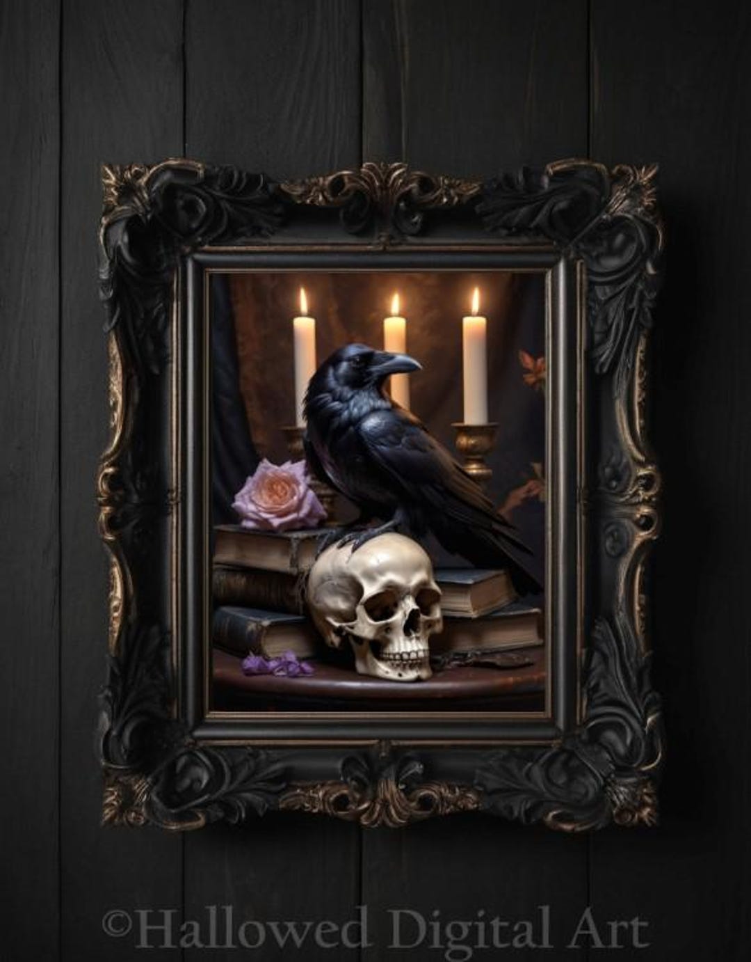 Gothic Raven Skull Still Life Art Print: Dark Academia Decor (digital ...
