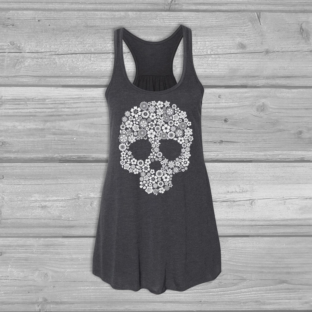 Sugar Skull Tank Top for Women, Gothic Graphic: Bella Flowy Racerback ...