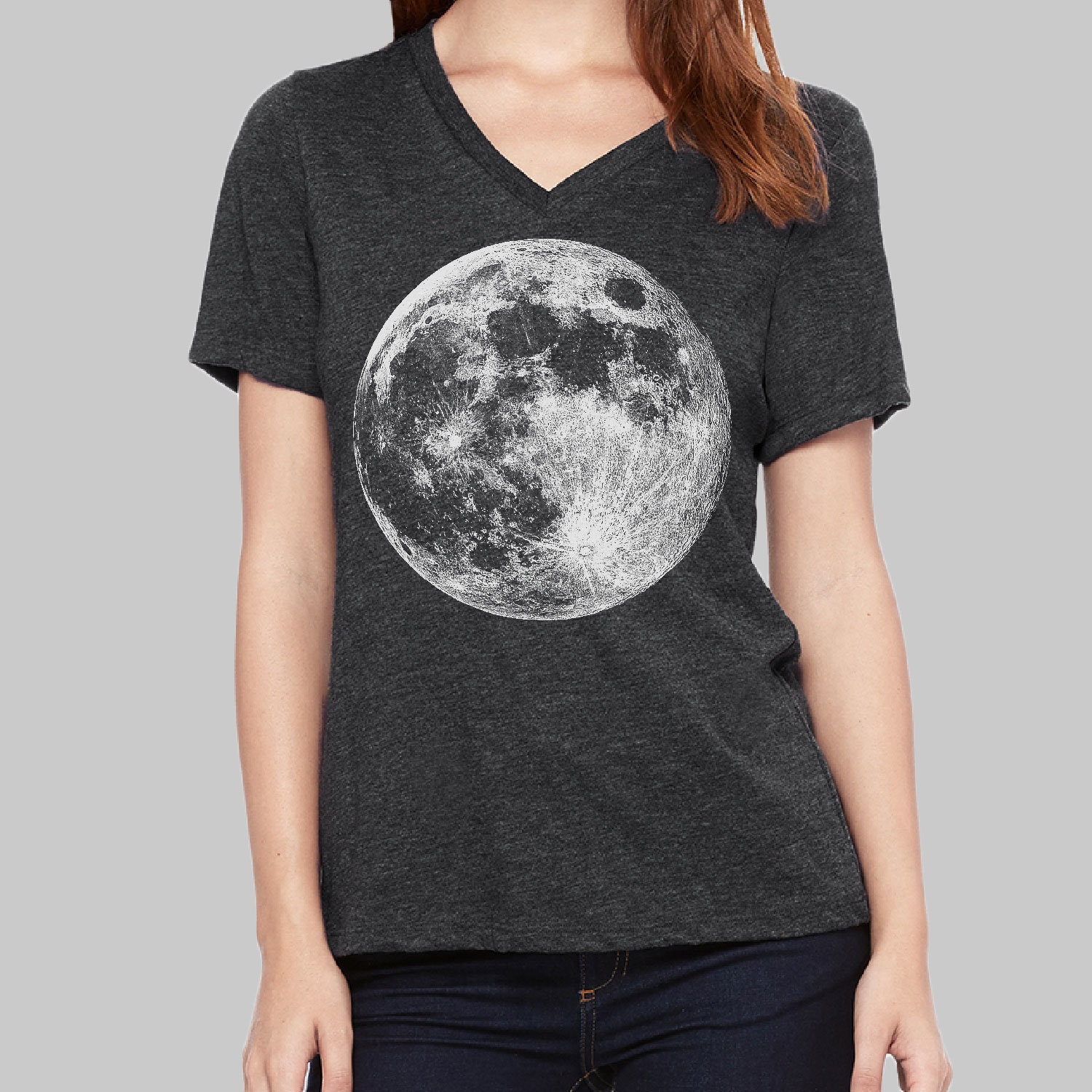 Moon Shirt Women Black Full Moon V Neck T-shirt Screen | Etsy