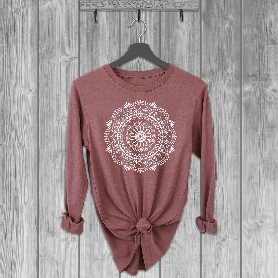 Long Sleeve T Shirts for Women, Mandala Tshirt, Mauve Pink Long Sleeve ...