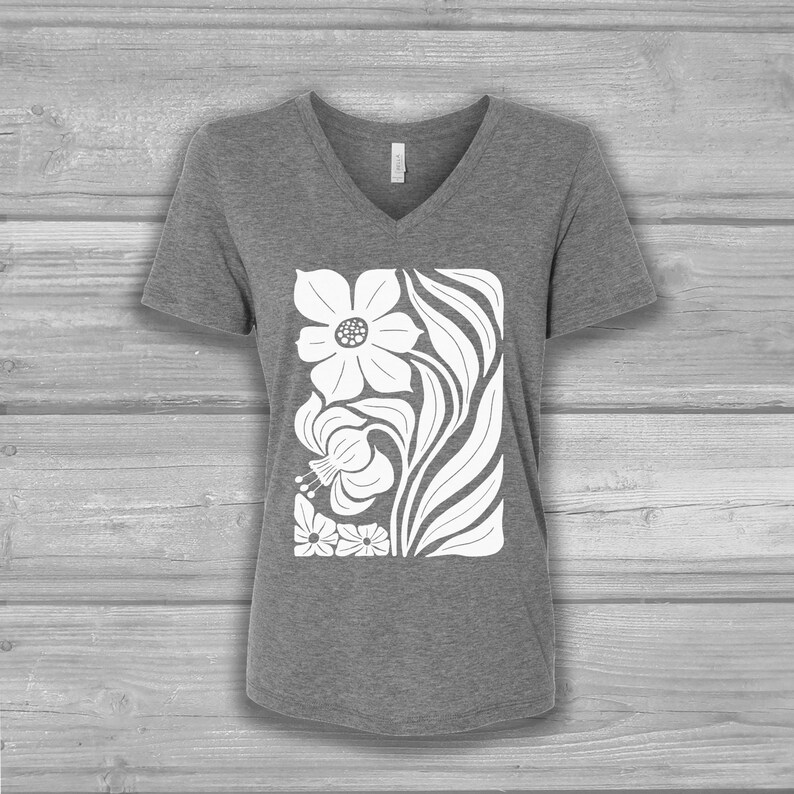 Womens Floral V-neck Bella Flowy Top, Modern Abstract Botanical Block ...