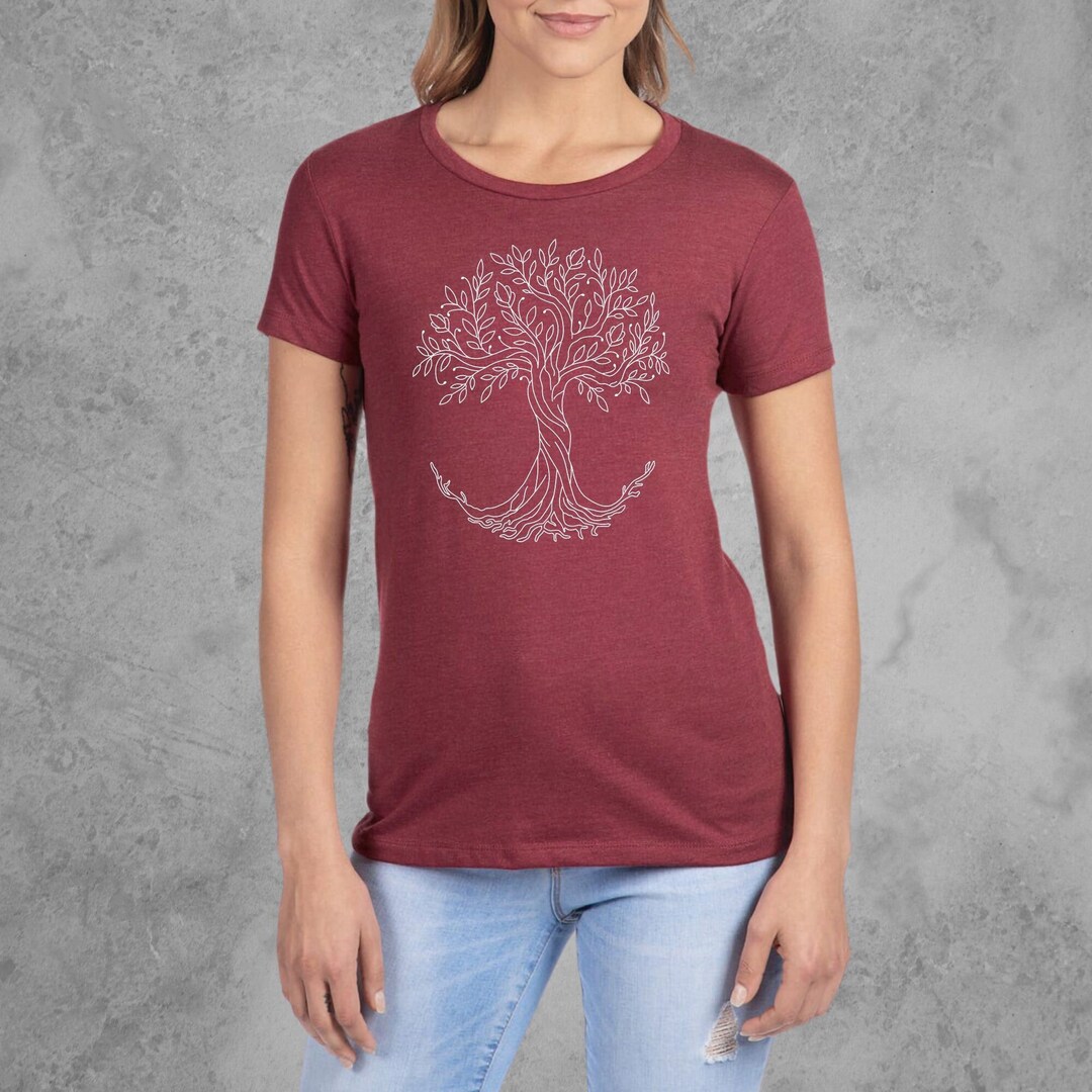 Tree Shirt Women, Tree of Life Tshirt, Maroon Red Graphic Tees for ...