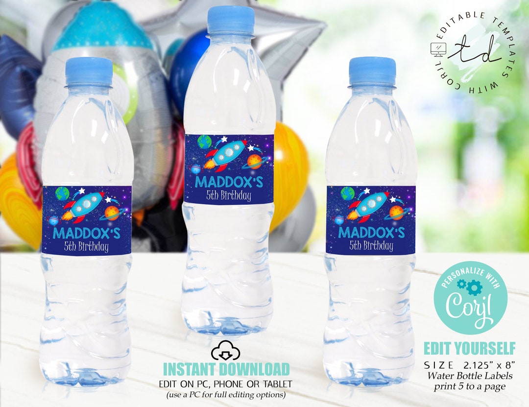 SPACE Water Bottle Labels Editable Space Water Bottle Labels Corjl ...