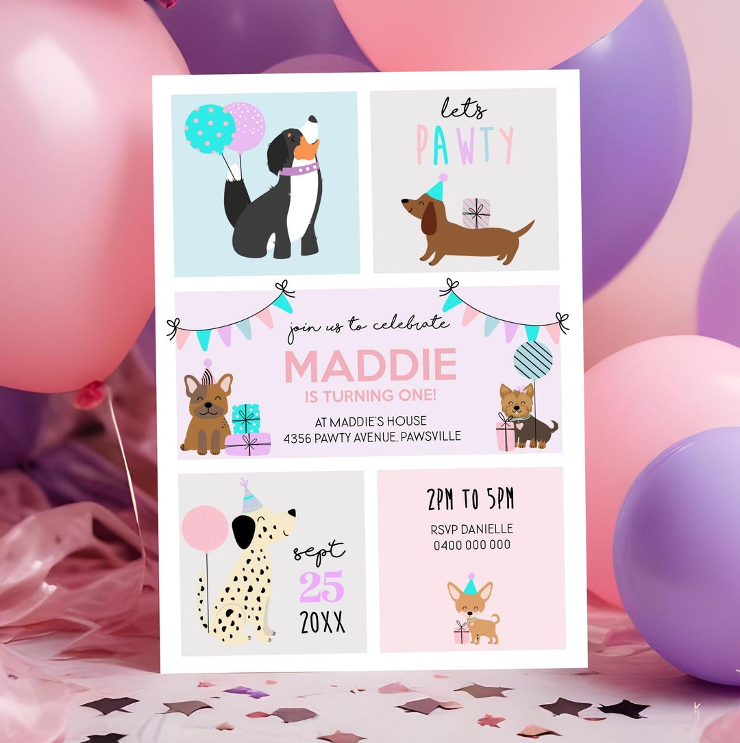 Dog Invitation Editable Puppy Party Invitation Printable Dog Pawty ...