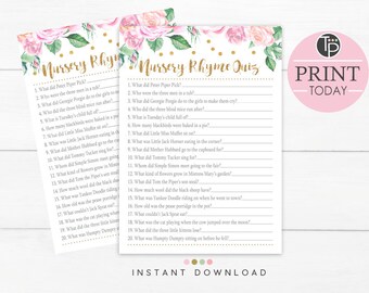 Nursery Rhyme Quiz Baby Shower Game Floral - Etsy