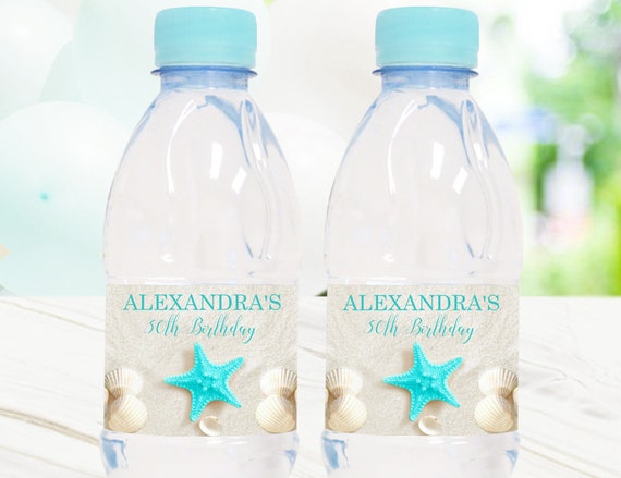 BEACH WATER Bottle Labels Editable Shells Water Bottle Labels - Etsy