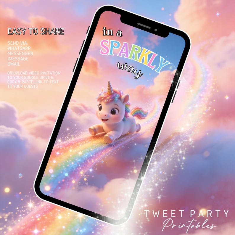 Unicorn First Birthday Video Photo Invitation: Animated Rainbow Pony ...