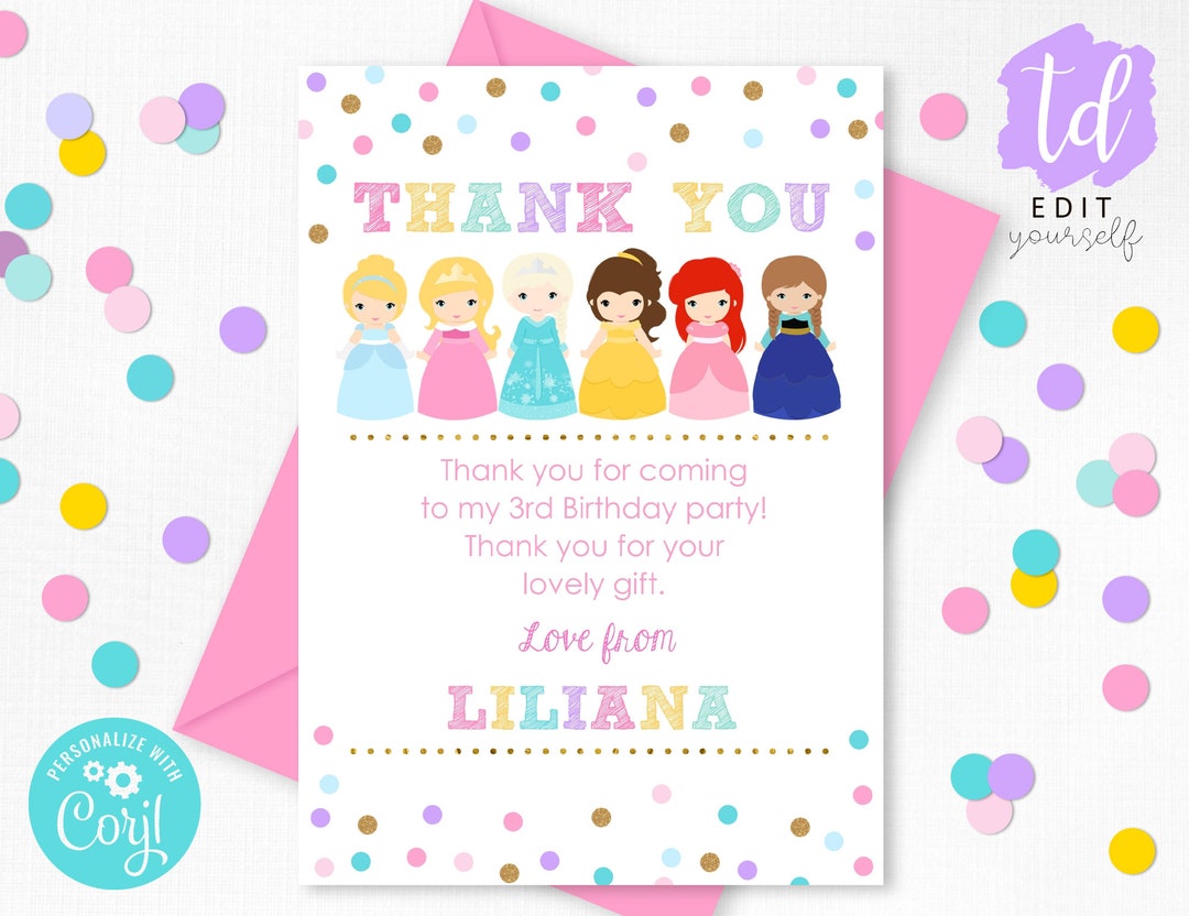 PRINCESS THANK YOU Card Instant Download Princess Thank You Princess ...