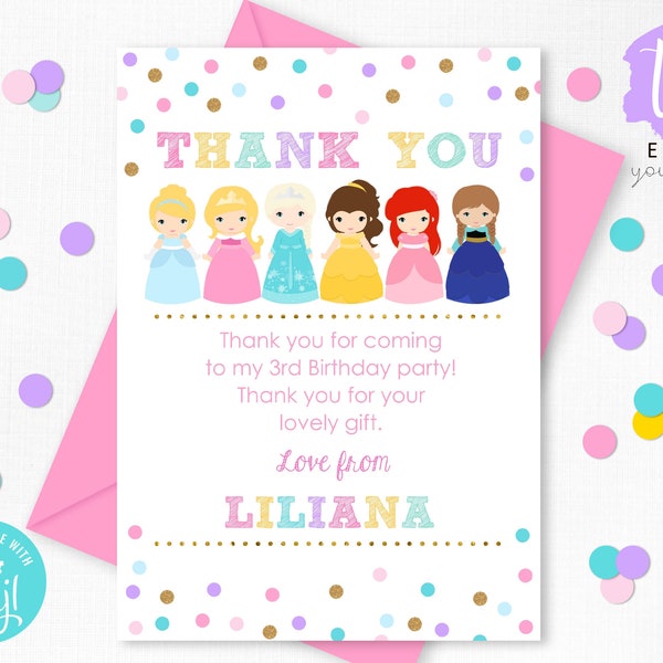 Disney Princess Thank You Card Chalkboard Princess Thanks Disney ...