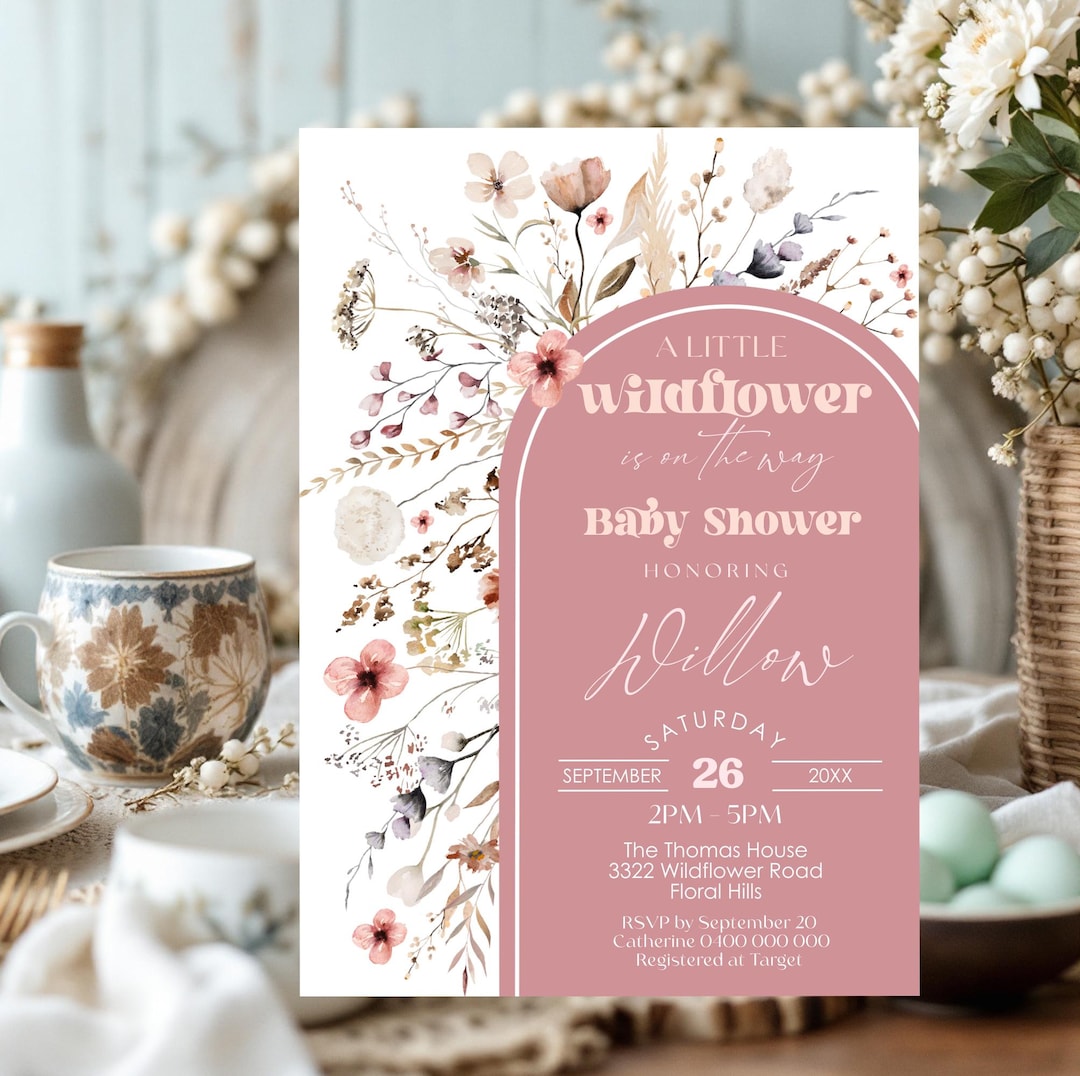 Wildflower Baby Shower Invitation: Editable Spring Floral (digital ...
