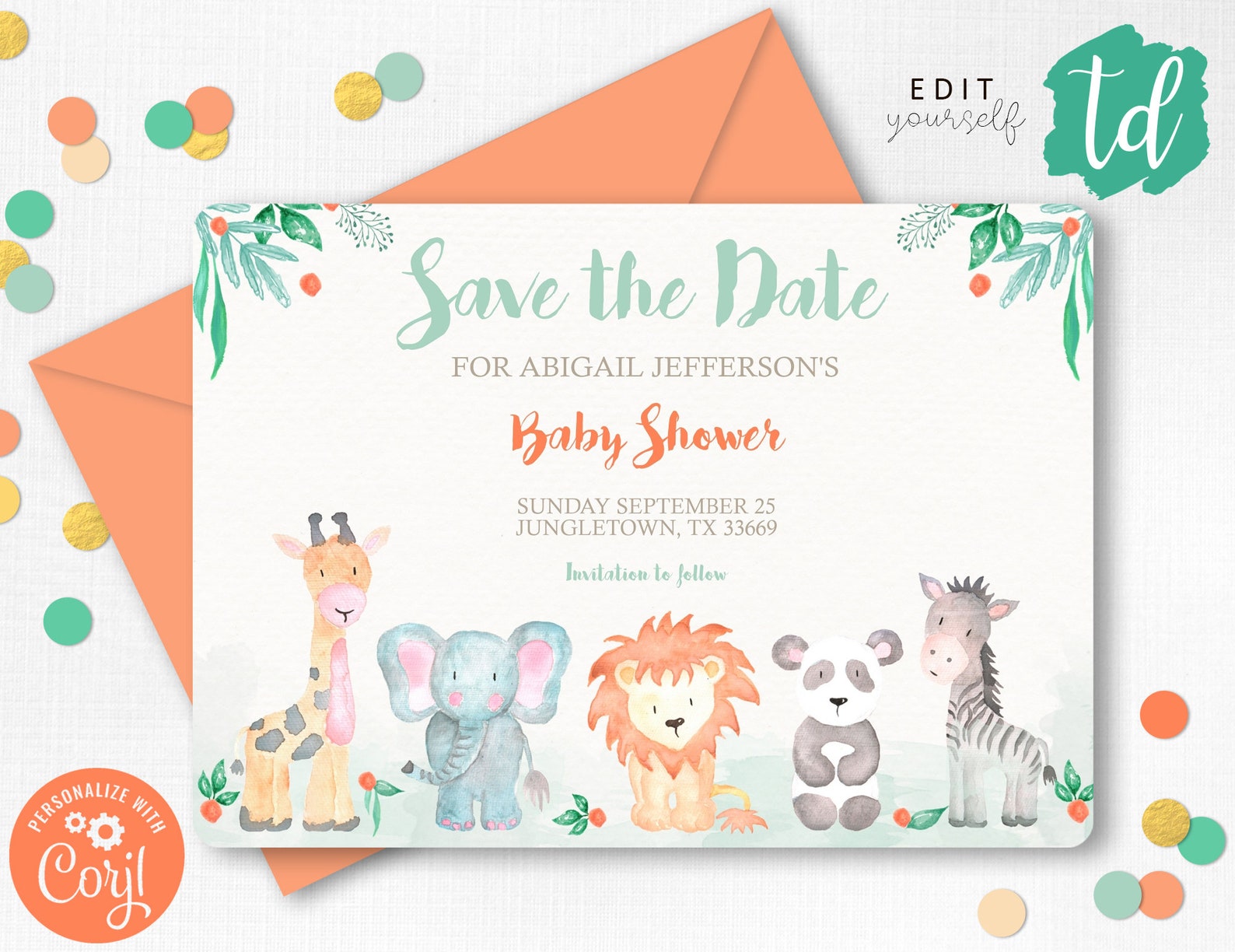 JUNGLE ANIMAL Save the Date Instant Download Save the Date - Etsy