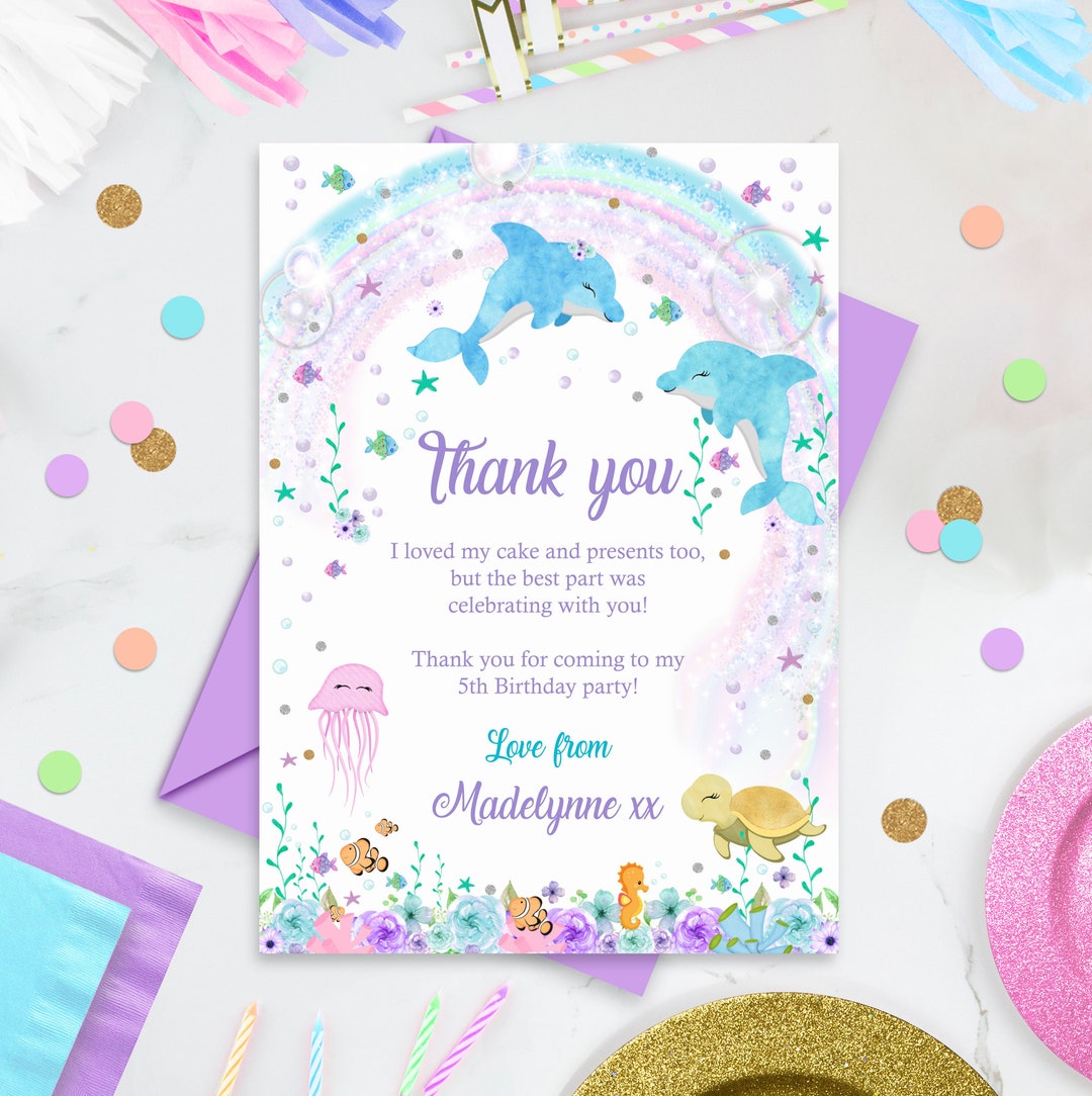 DOLPHIN Thank You Card Girl Dolphin Thank You Cards Download Dolphin ...