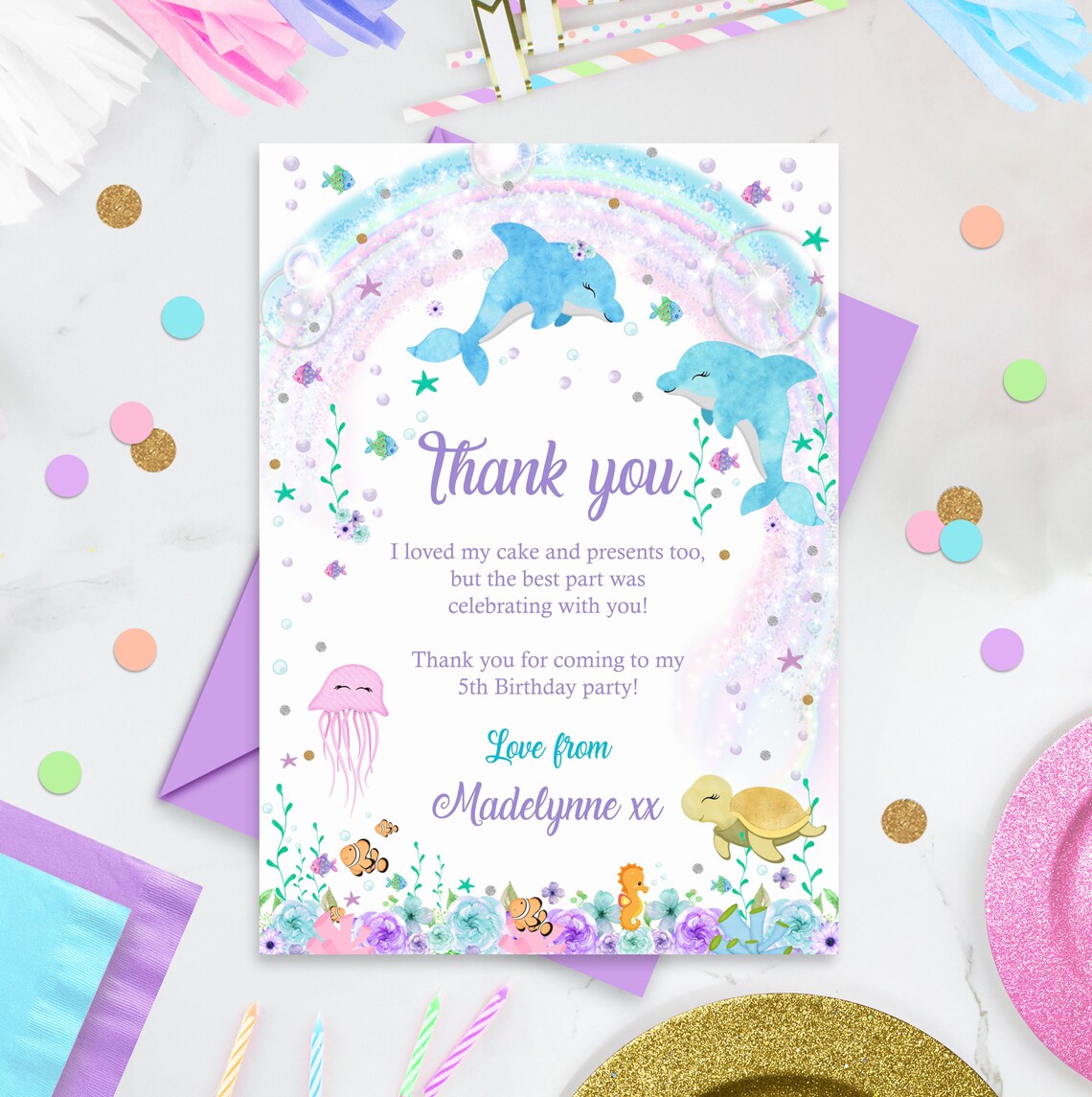 DOLPHIN Thank You Card Girl Dolphin Thank You Cards Download - Etsy