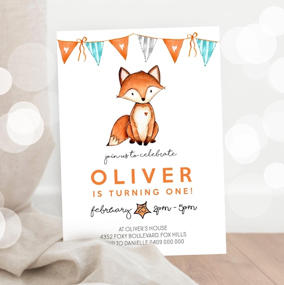 Fox Printable Invitations Editable Woodland Creatures Baby Shower