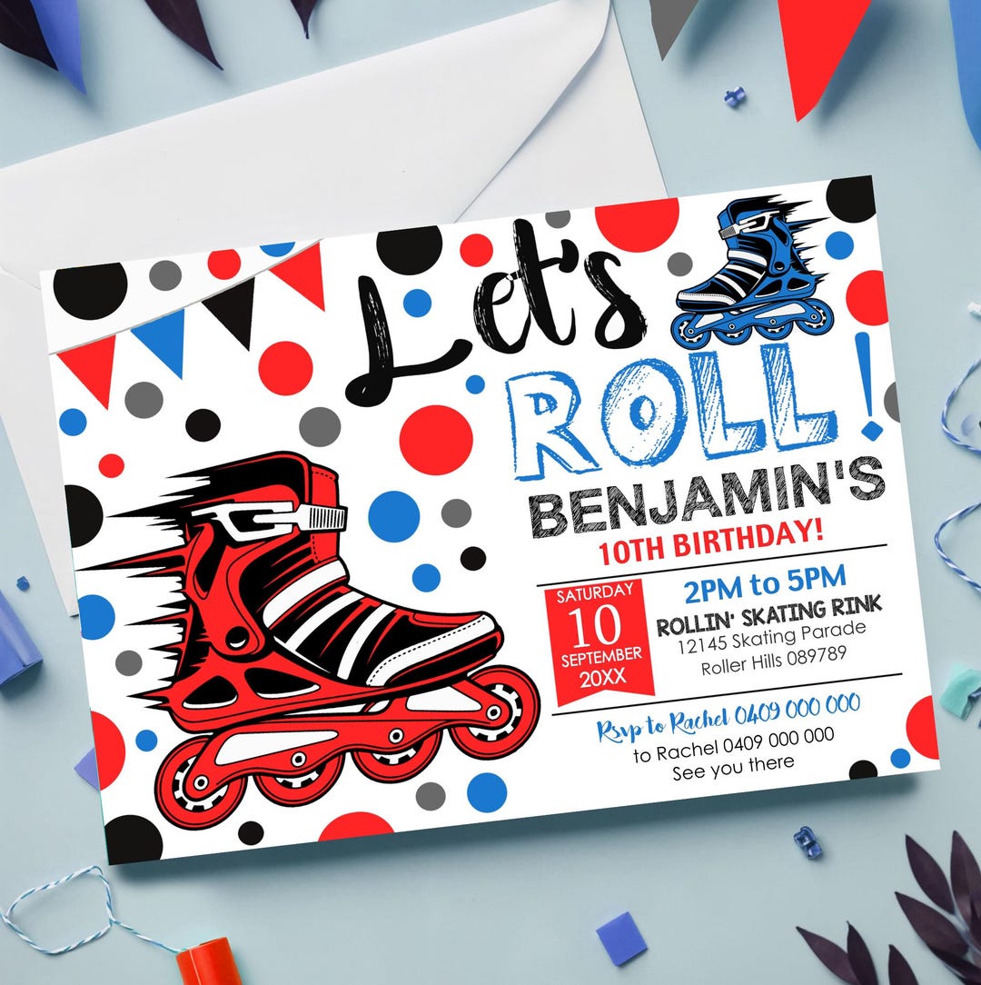 ROLLERBLADE PARTY INVITATION Red Blue Roller Blade Invitation Instant ...