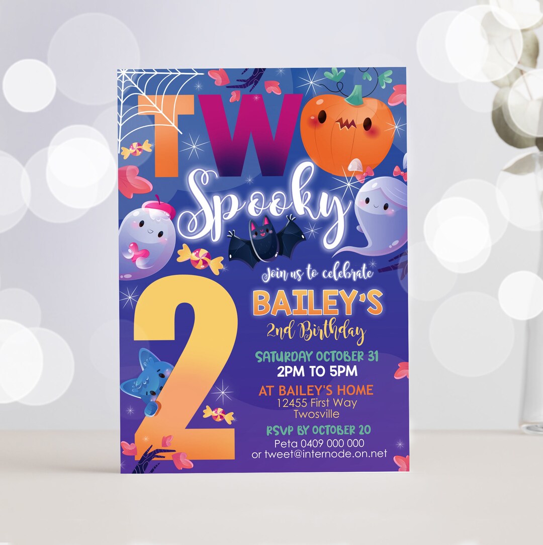Two Spooky Birthday Invitation Digital Spooky 2nd Birthday Invitation ...