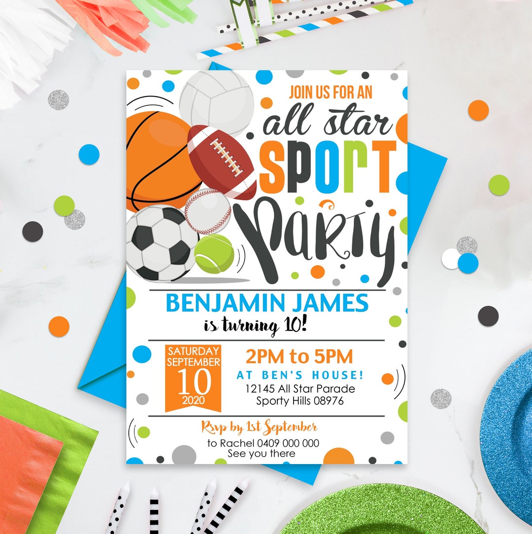 SPORTS INVITATION All Star Sport Invitation Sport Party Sports Birthday ...