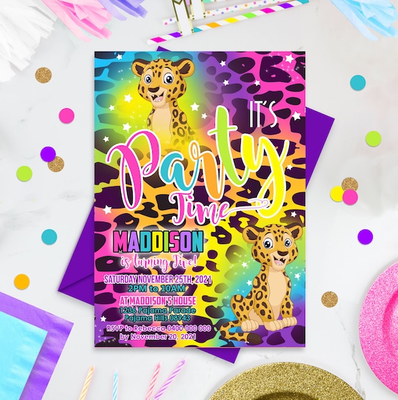 RAINBOW CHEETAH Party Invitation Editable Corjl Rainbow Baby - Etsy