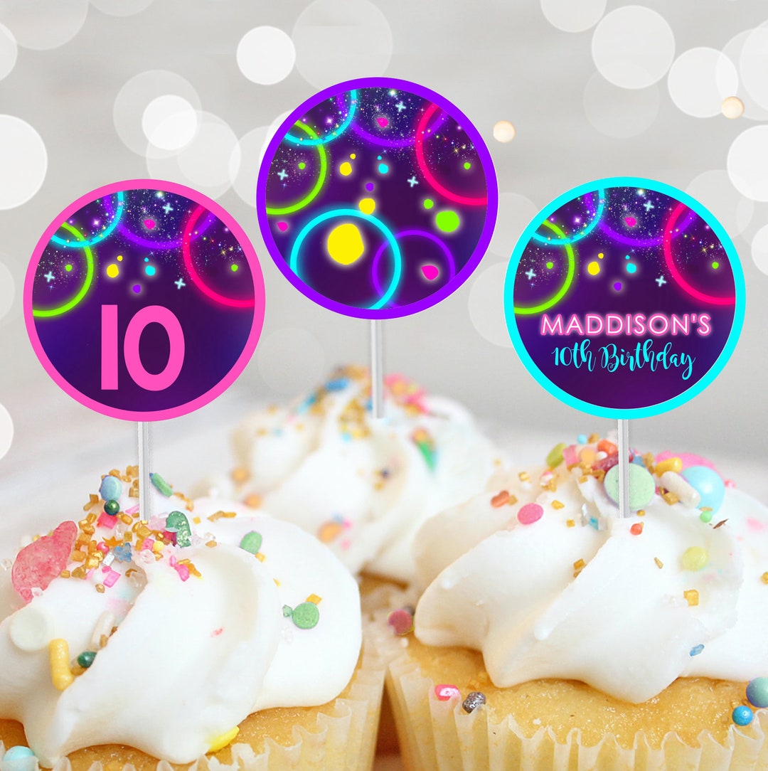 Glow Party CUPCAKE TOPPERS Instant Download Glow Cupcake Toppers Glow ...