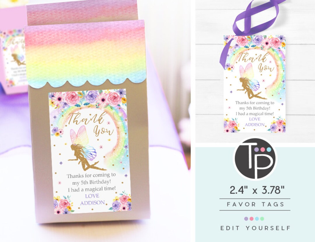 Fairy Favor Tags Instant Download Editable Rainbow Fairy Favor - Etsy