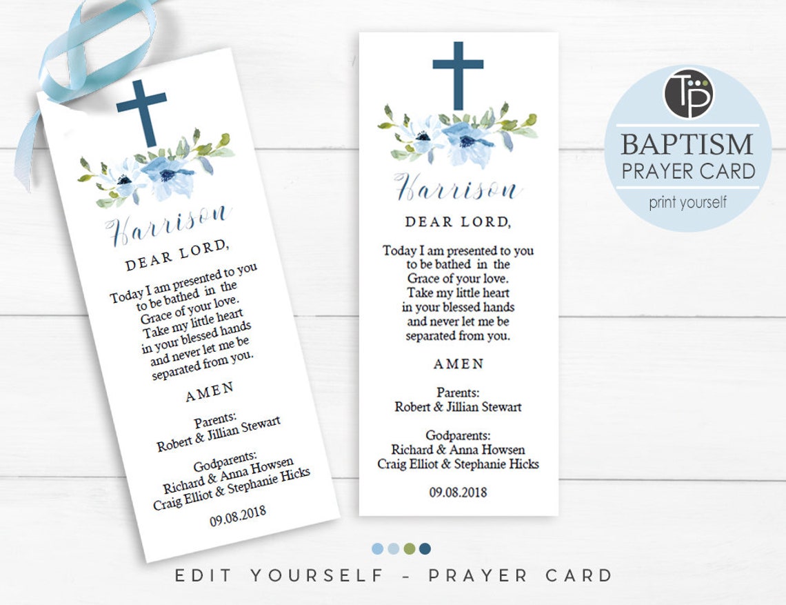 Blue Floral Baptism Prayer Card Instant Download Prayer Card - Etsy