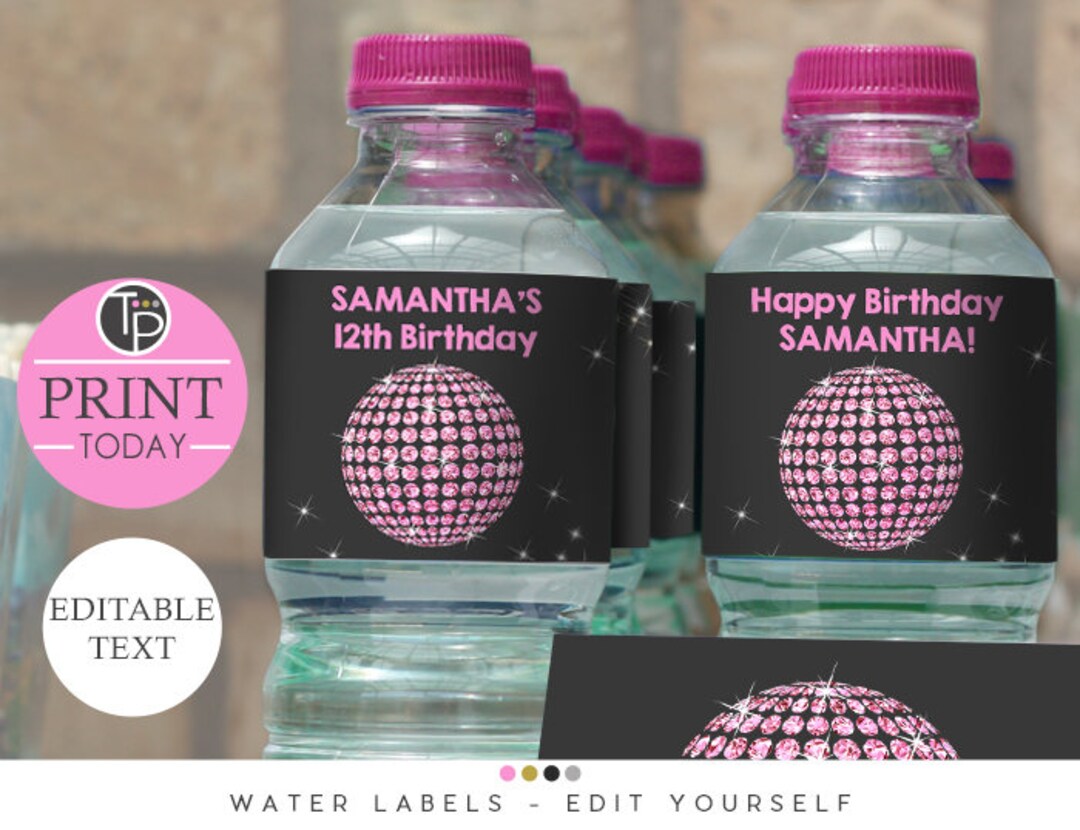 Disco WATER BOTTLE Labels, Water Bottle Labels, Disco Party Decorations ...
