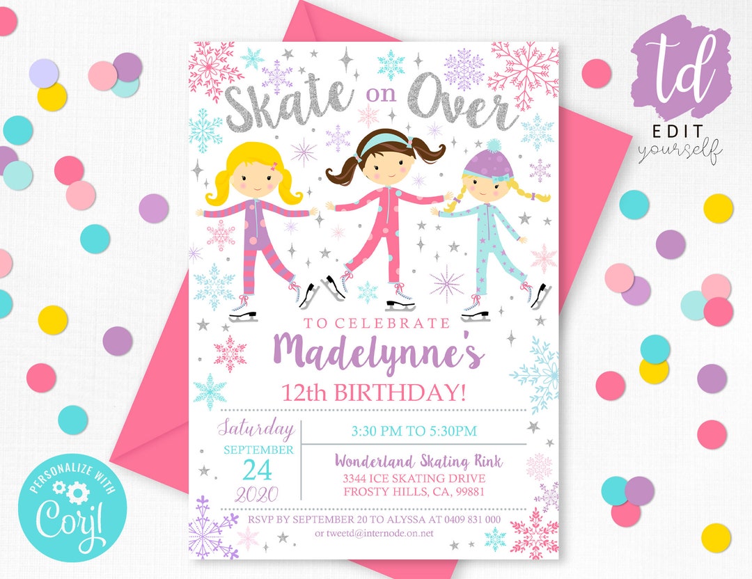 ICE SKATING PARTY Invitation Instant Download Ice Skating Invitation ...