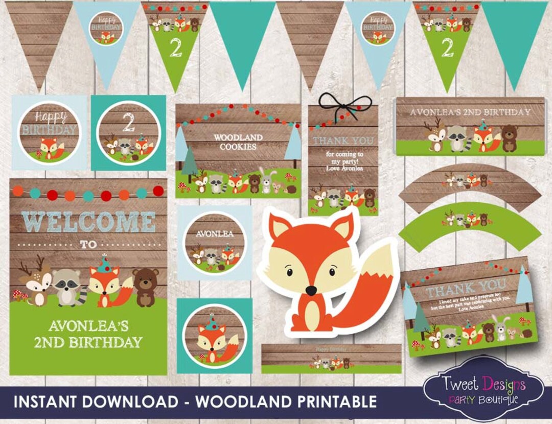 WOODLAND ANIMALS Party Package Instant Download Woodland Printable ...