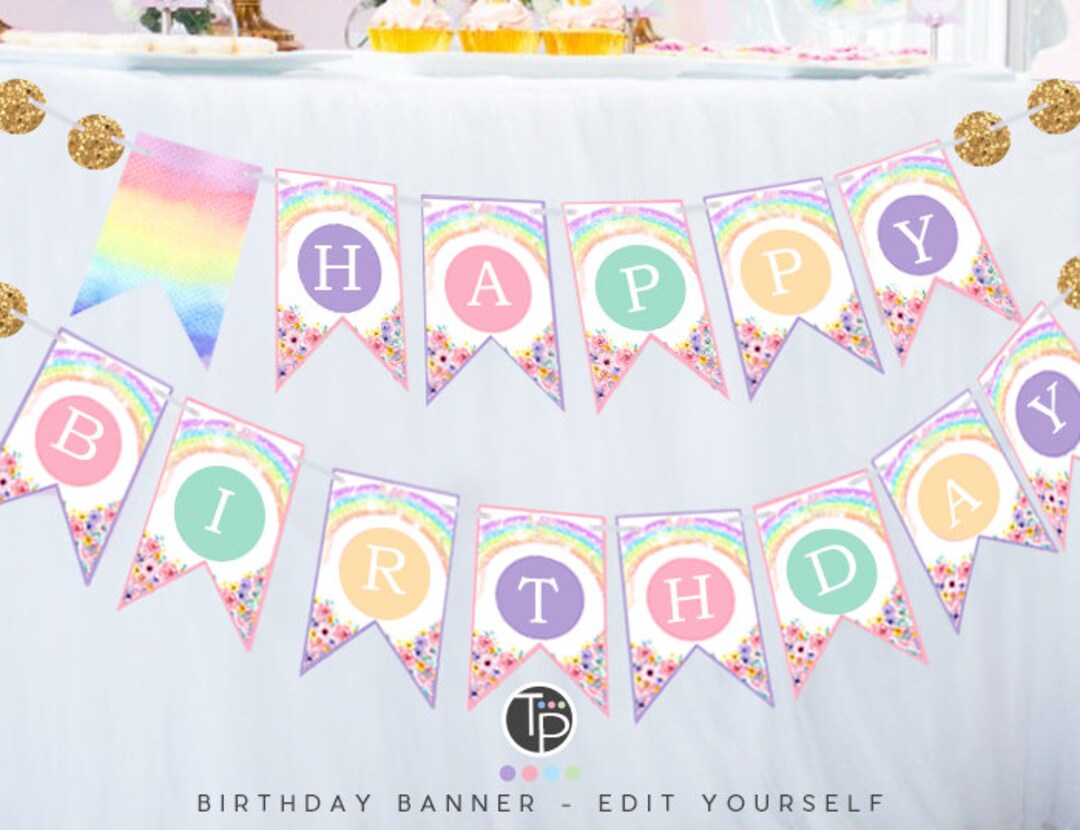 Rainbow Banner Editable Rainbow Bunting Printable Rainbow Happy ...