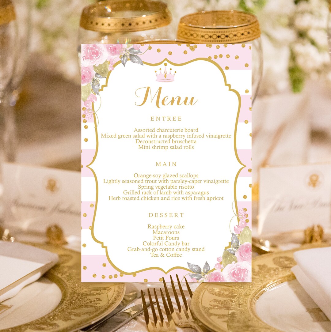PRINCESS MENU Editable Princess Menu Printable Princess Baby Shower ...