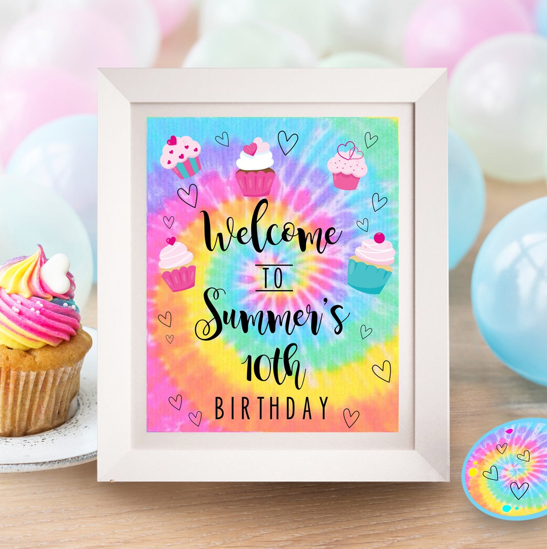 CUPCAKE WELCOME SIGN Instant Download Cupcake Tie Dye Welcome Sign ...
