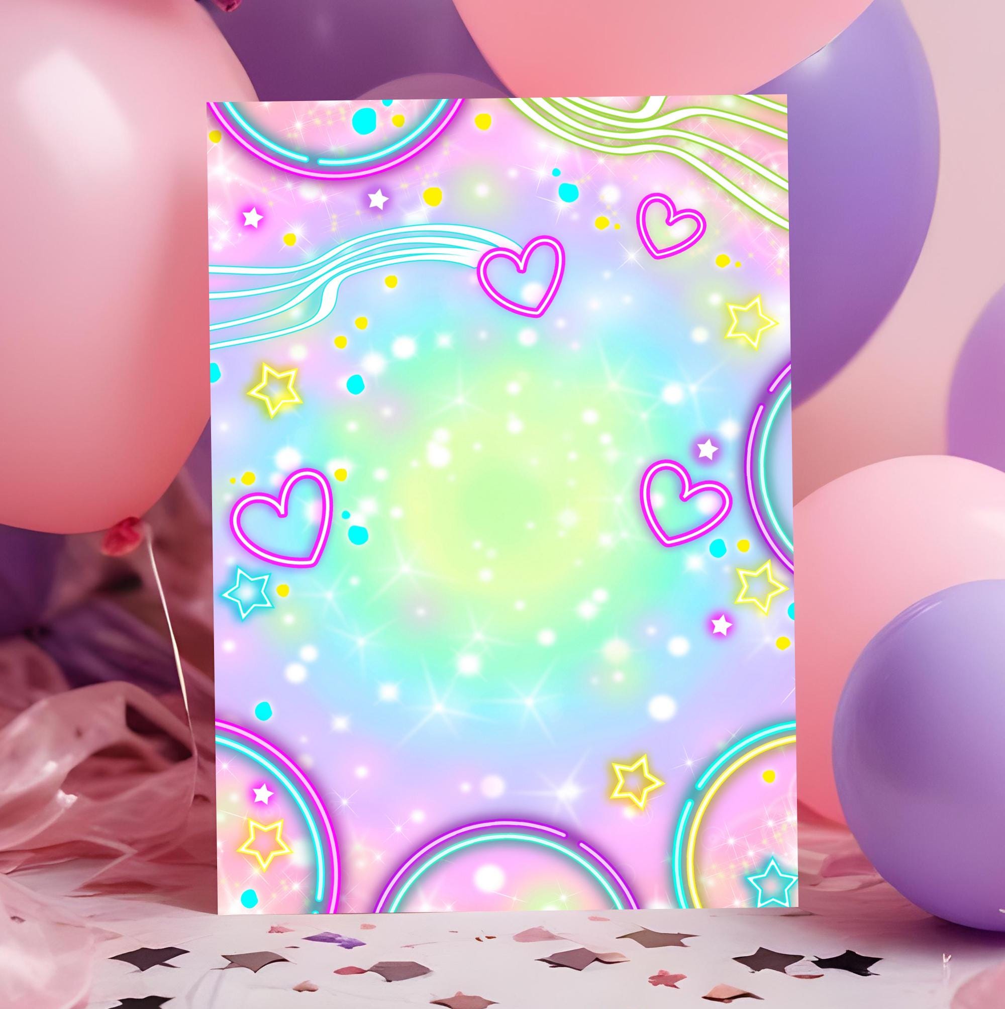 Neon Rainbow 6th Birthday Invitation: Girl Sixth Party Evite (digital ...