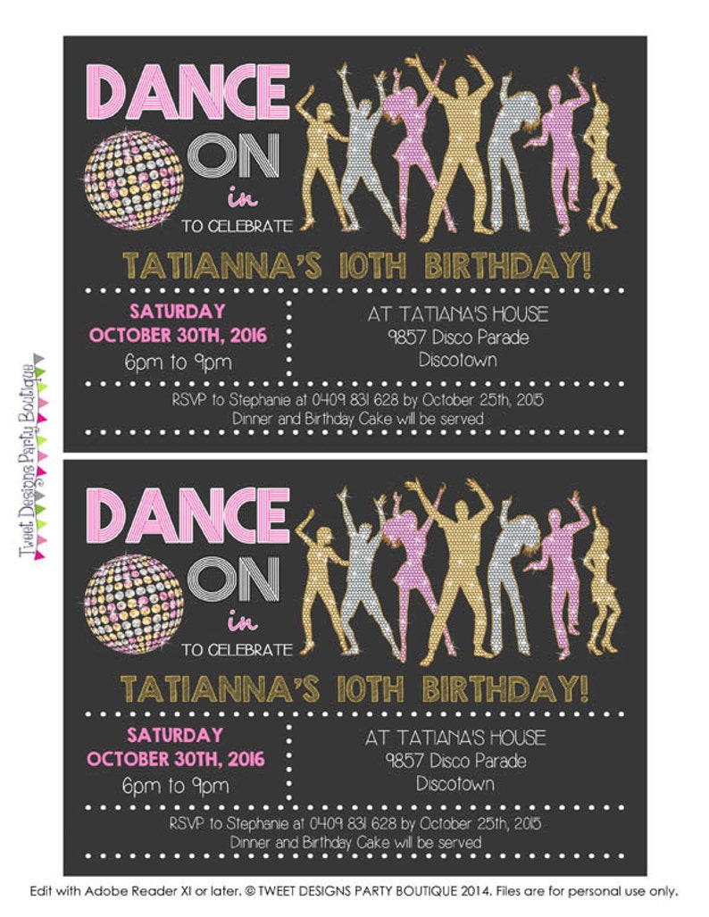 DISCO PARTY INVITATION Instant download Dance Invitations | Etsy
