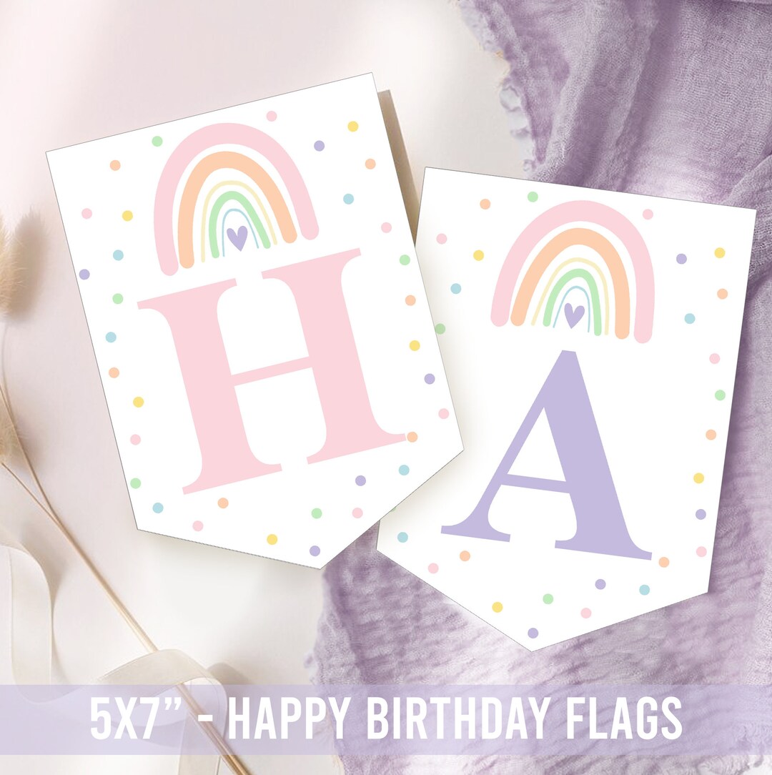 Rainbow BANNER Editable Pastel Rainbow Party Flag Rainbow Birthday ...