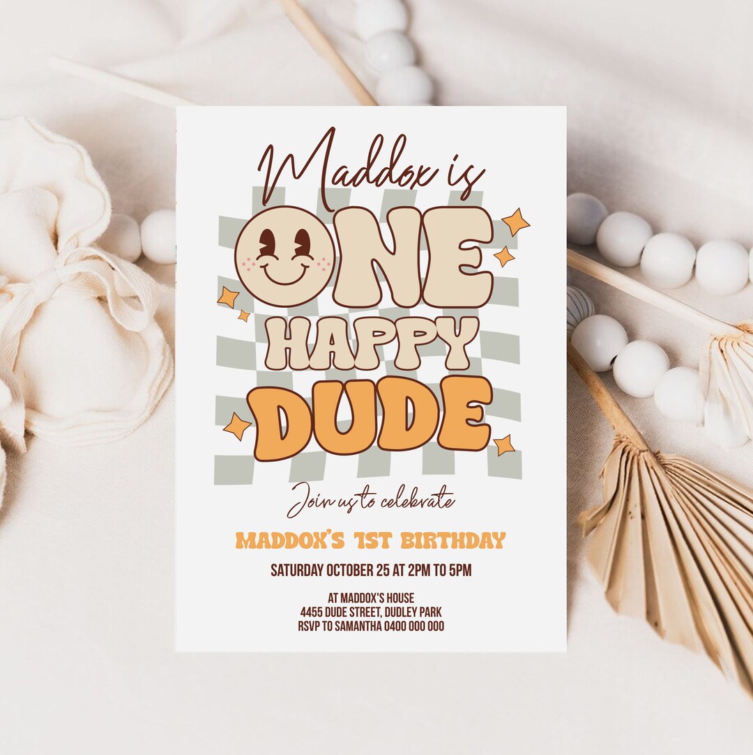 ONE HAPPY DUDE Birthday Invitation Boy 1st Birthday Invite Editable One ...