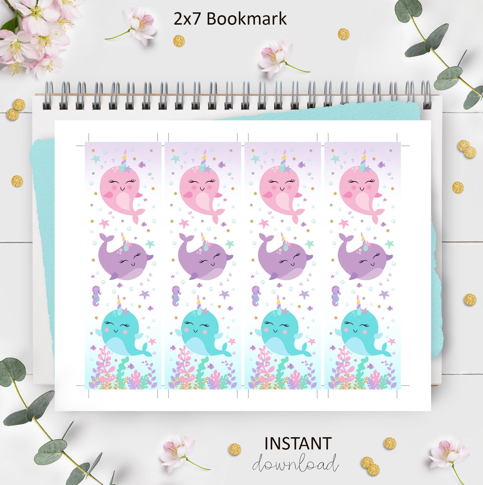 NARWHAL Bookmark Instant Download Bookmark Favor Narwhal | Etsy