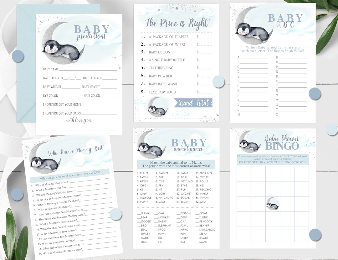 Penguin BABY Shower Games Instant Download Winter Baby Shower Games ...