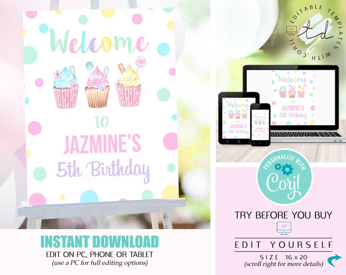 Custom Cupcake Sign - Digital Download, DIY Printable Sign, Carnival ...